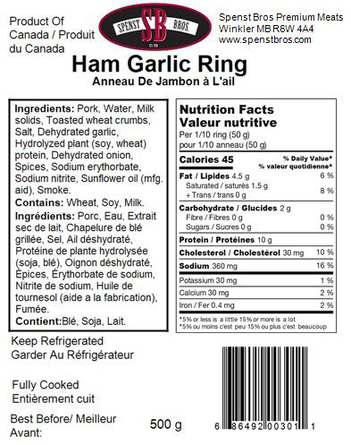 Ham Garlic Ring - Spenst Bros. Premium Meats
